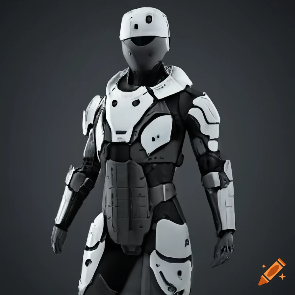 Black futuristic armor with white trim on Craiyon