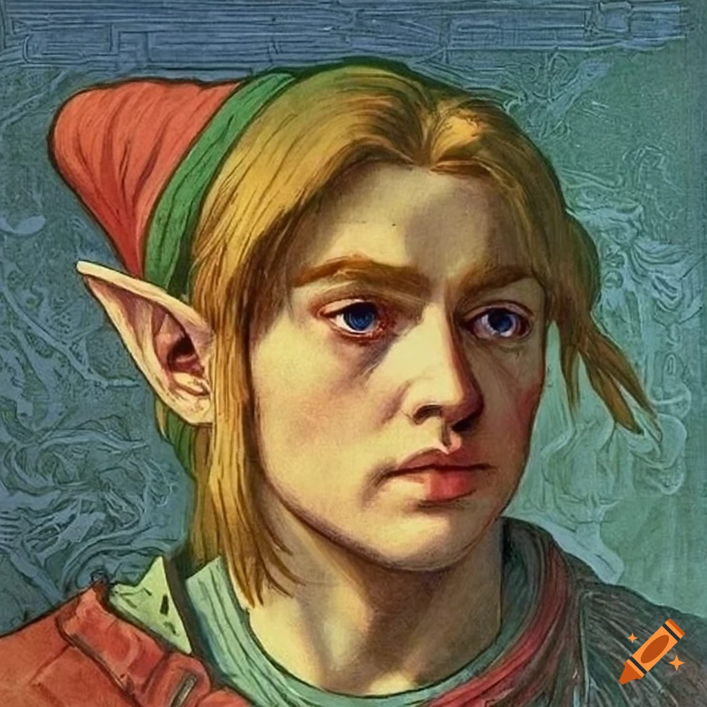 Portrait of link from the legend of zelda, aged 17, 1899 illustration ...