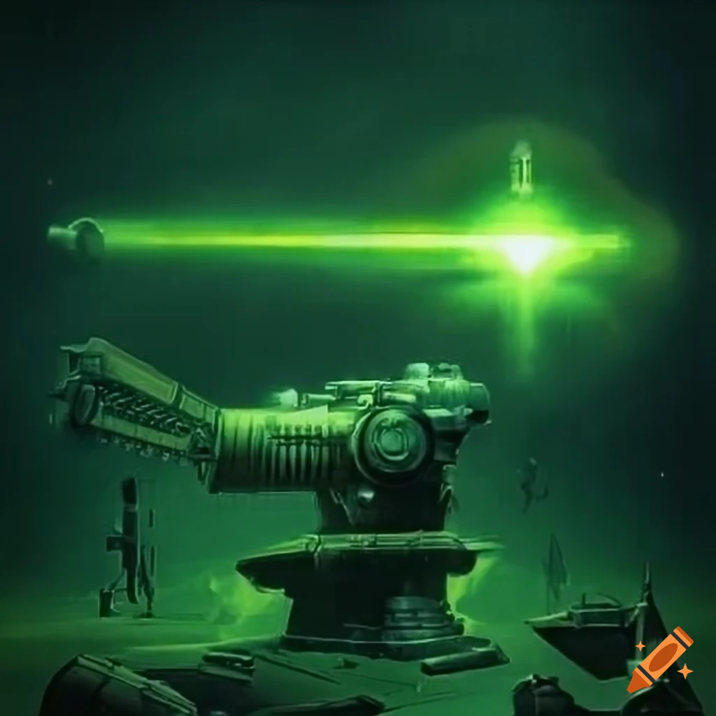70s sci fi artillery green art