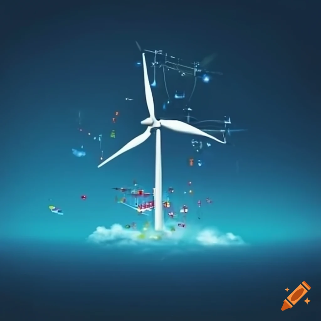 Wind turbine on a cloud full of data