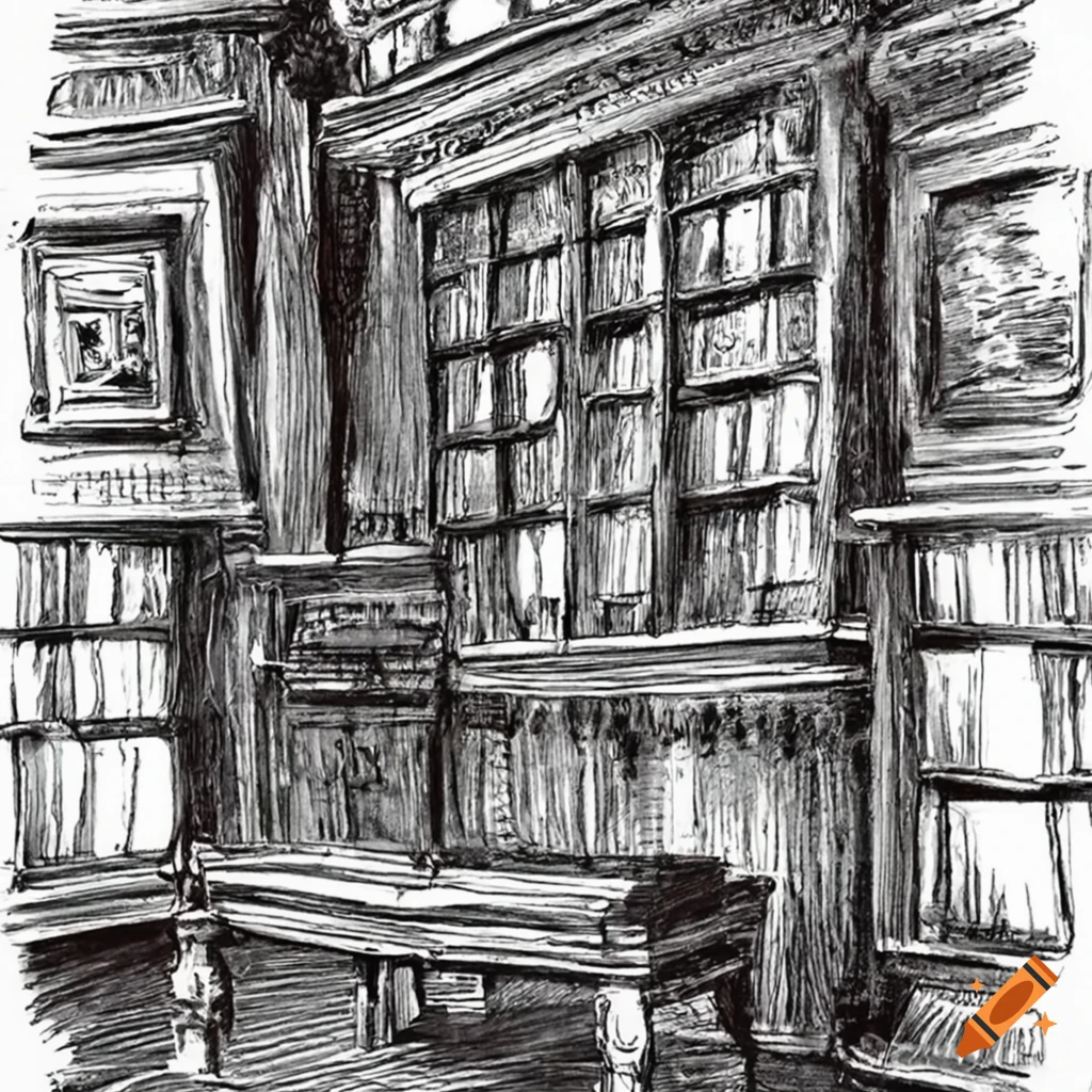 Victorian era library charcoal draw on Craiyon