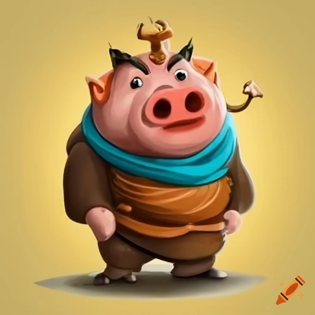 Monk pig zhu bajie cartoon on Craiyon