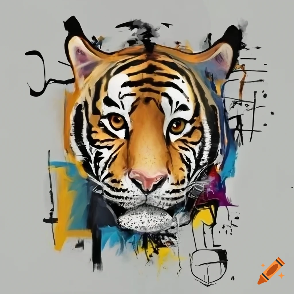Abstract tiger design by basquiat, on white background on Craiyon