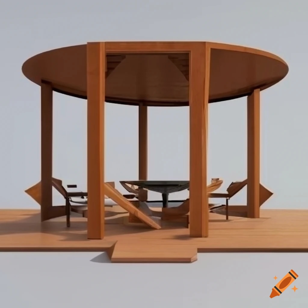 Cubist inspired gazebo with clean lines and geometric shapes, 3d hyperralistic render, landscape ...