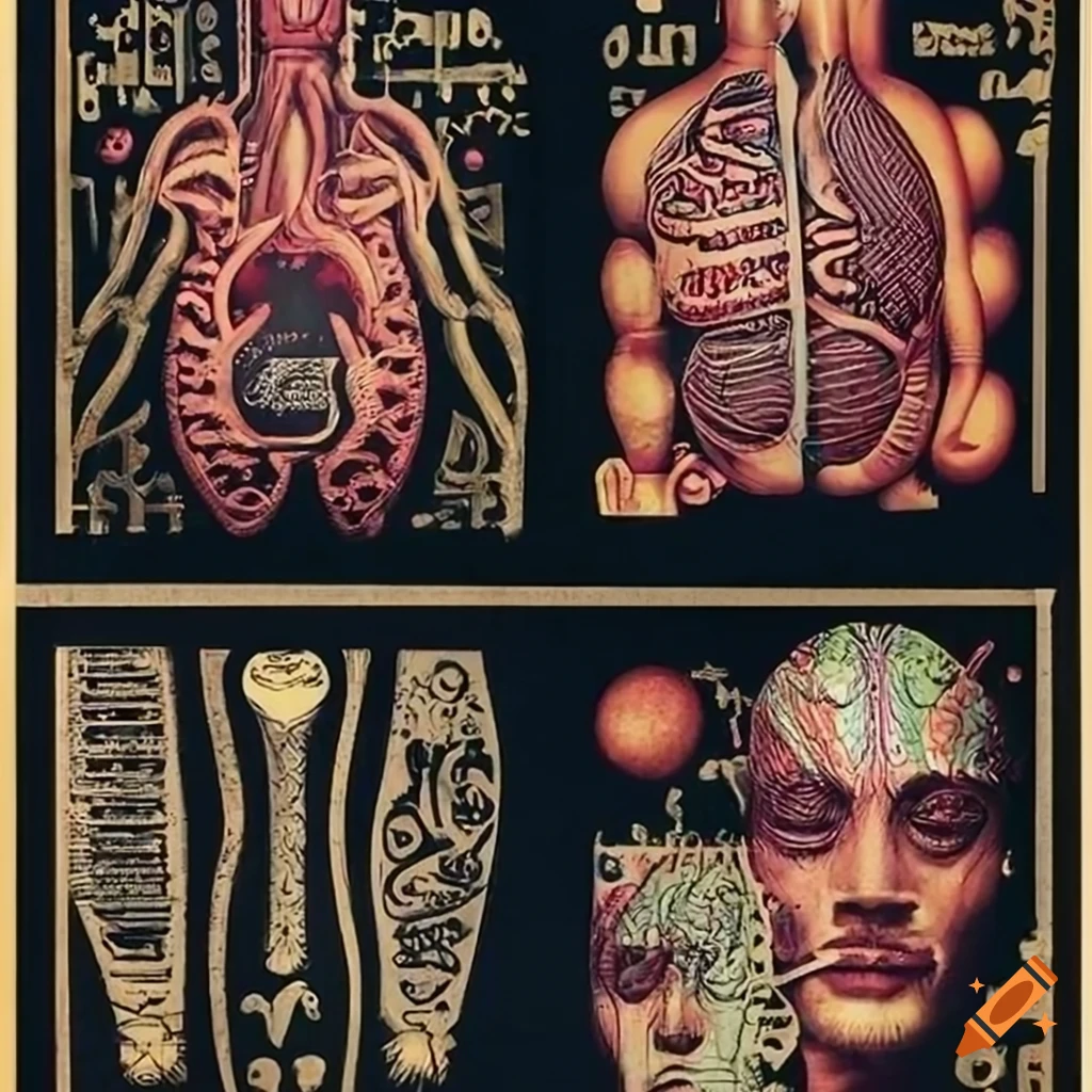 Vintage detailed complex arabic educational poster with prominent ...