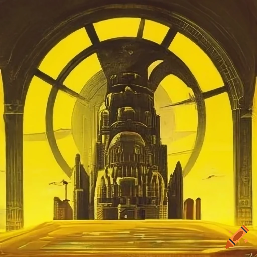 70s sci fi monument yellow art