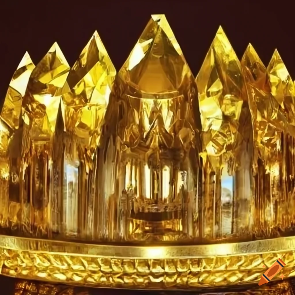 Realistic futuristic gold and crystal castle on Craiyon