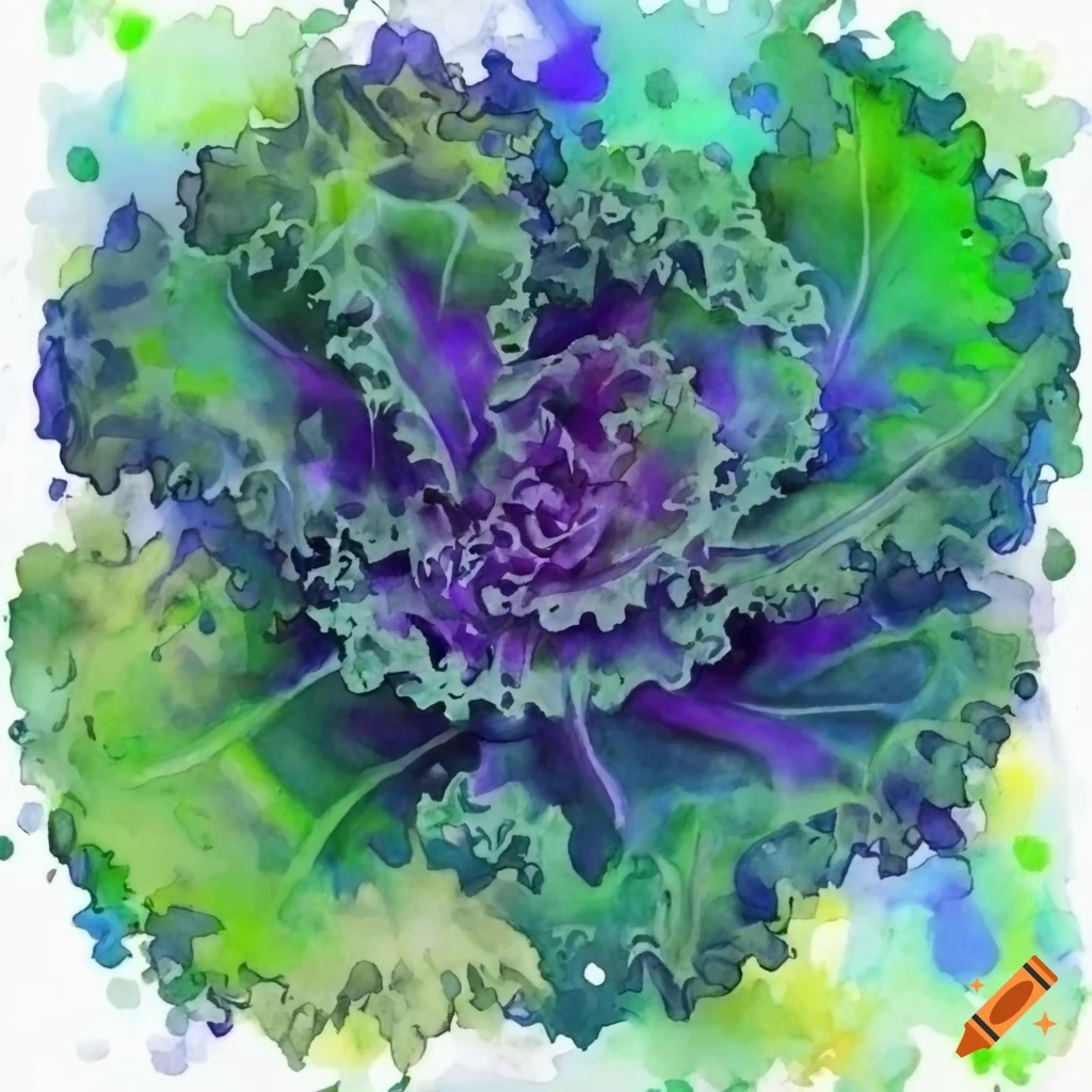 Kale blue and green on white background watercolor on Craiyon