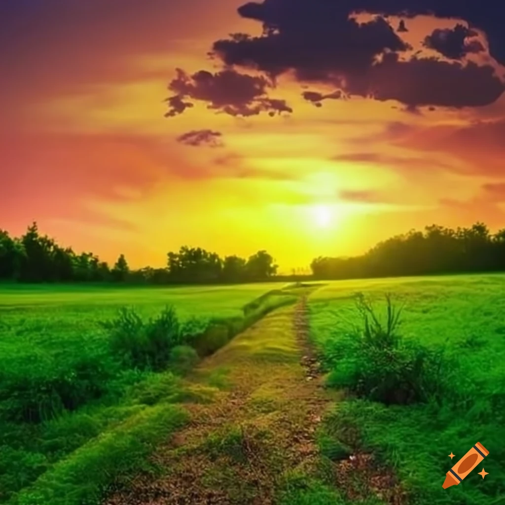 Green lush sunrise landscape
