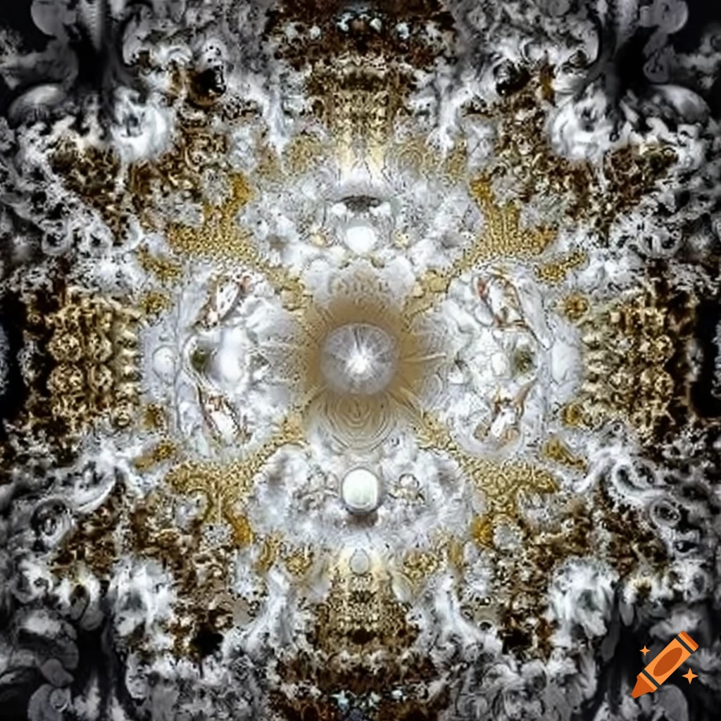 Magical golden structures fractalizing a white pattern on Craiyon