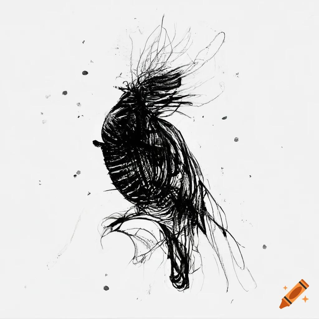 Abstract wildlife art in black ink on white background on Craiyon