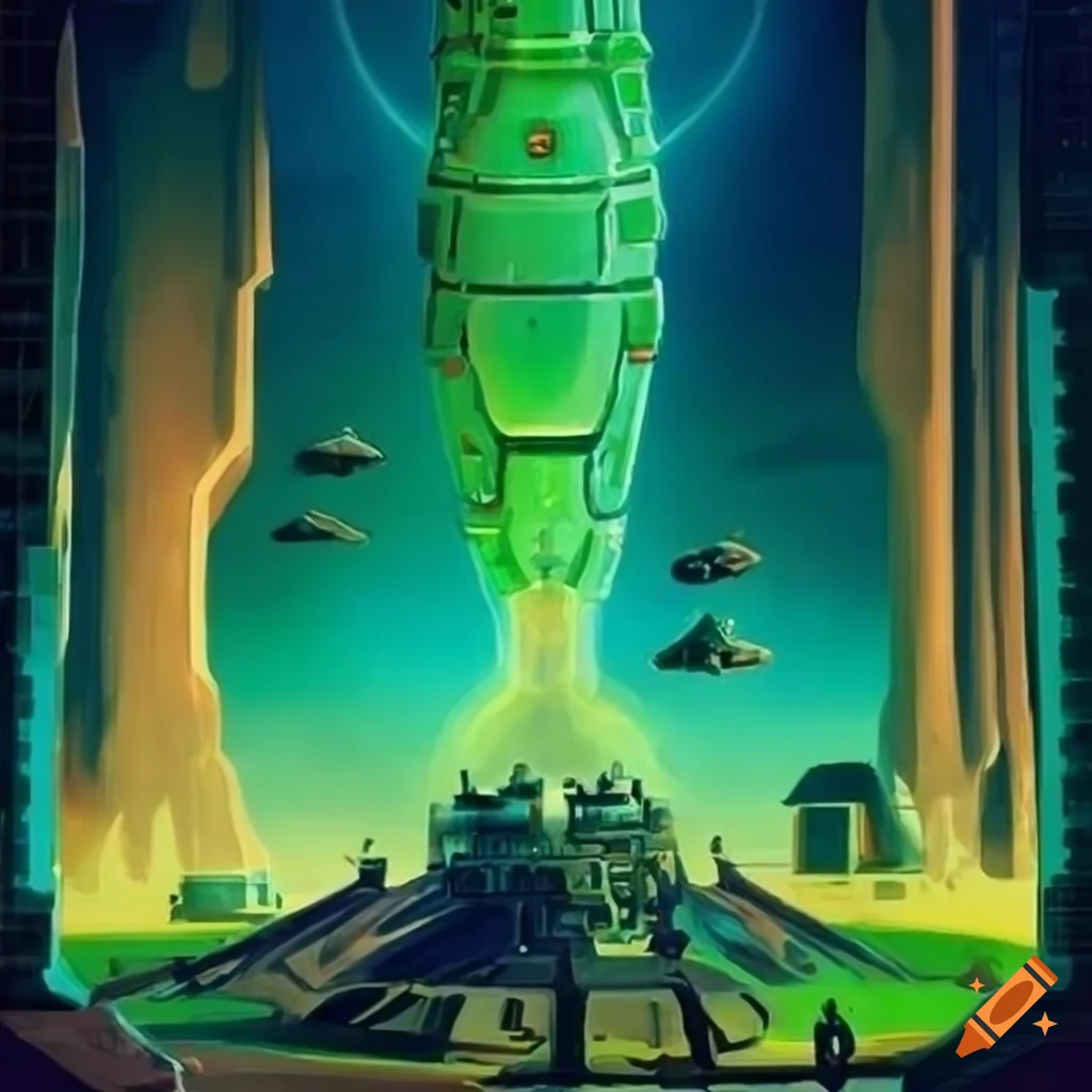 70s sci fi machine green art