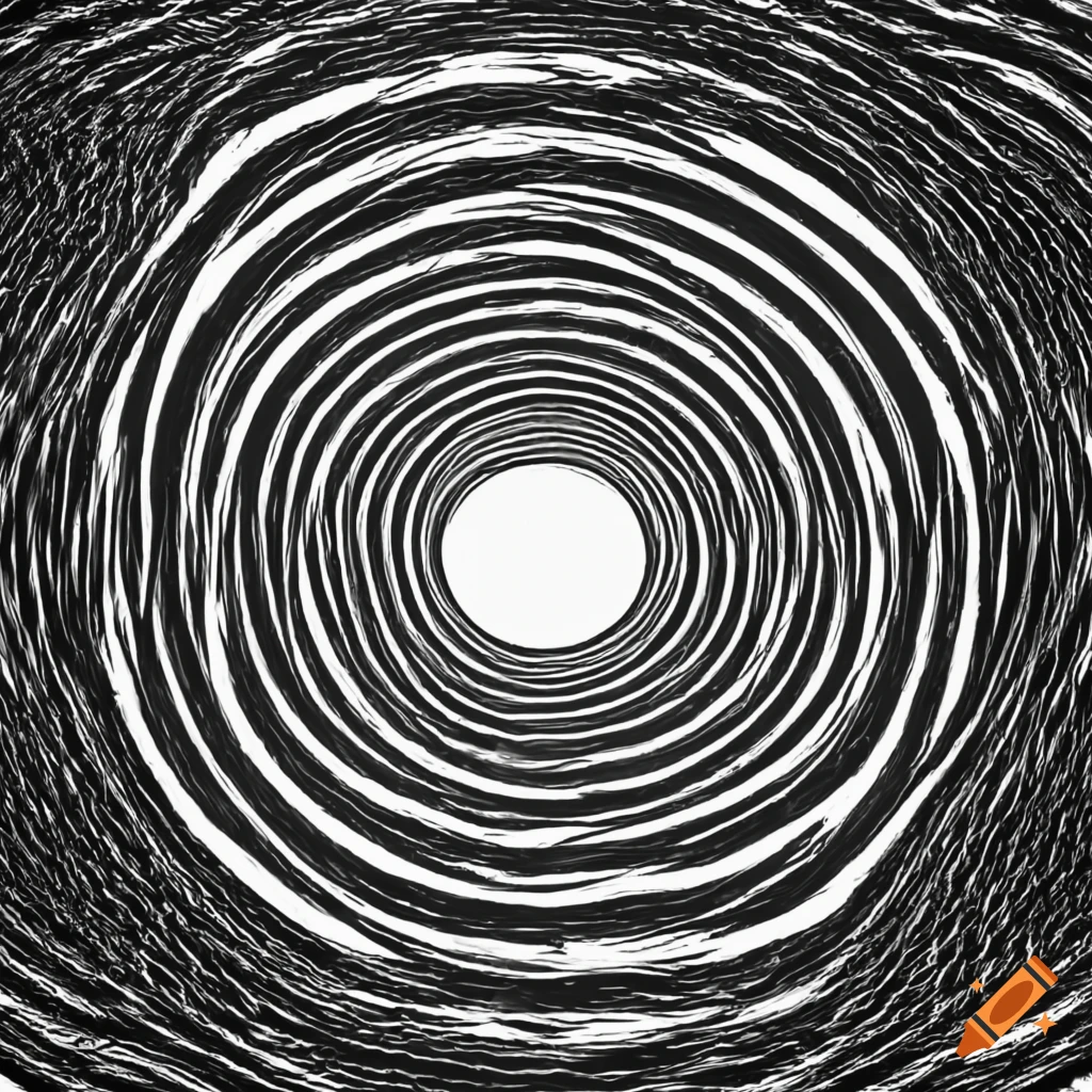 A black and white logo of a vortex