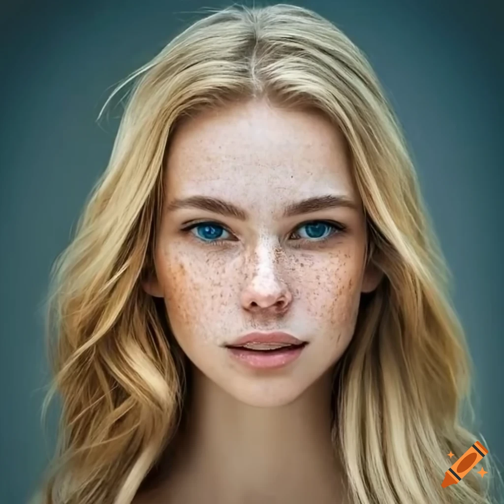 Beautiful young woman very light freckles blonde hair on Craiyon