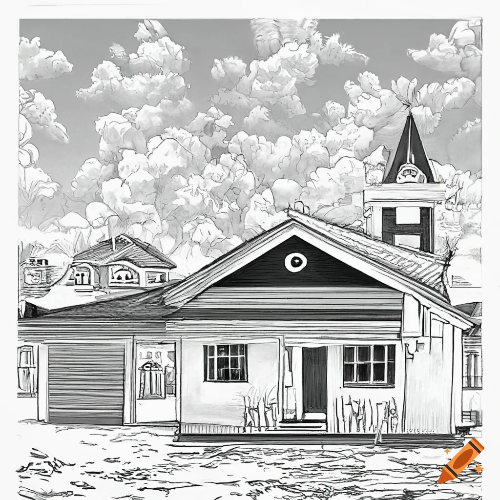 House in coloring book style on Craiyon