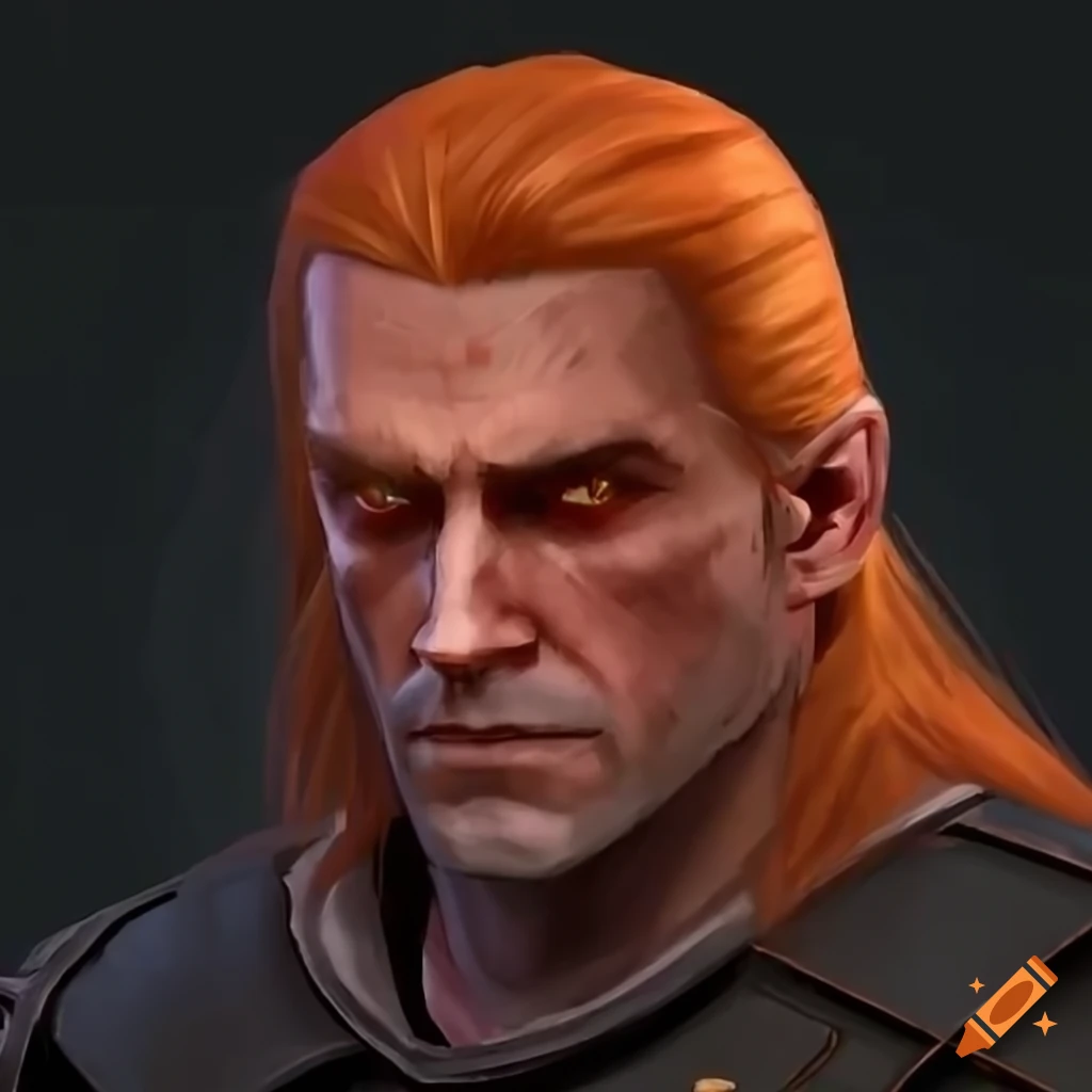 Geralt the Witcher with Red Hair, a Red Beard, Grey Colored Eyes, and ...