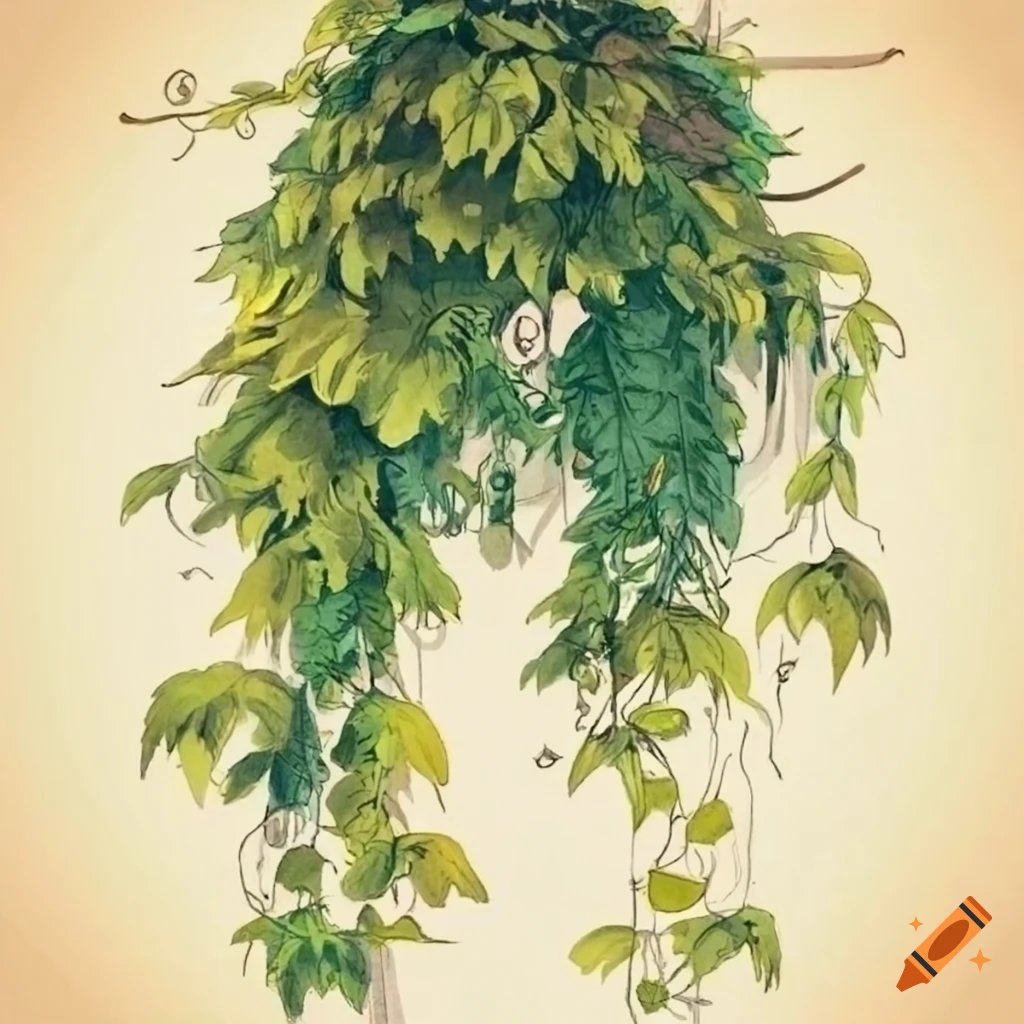 Vine, plant, tree, hanging, drawing, sketch, cartoon, elegent, fancy, victorian, outdoors on Craiyon