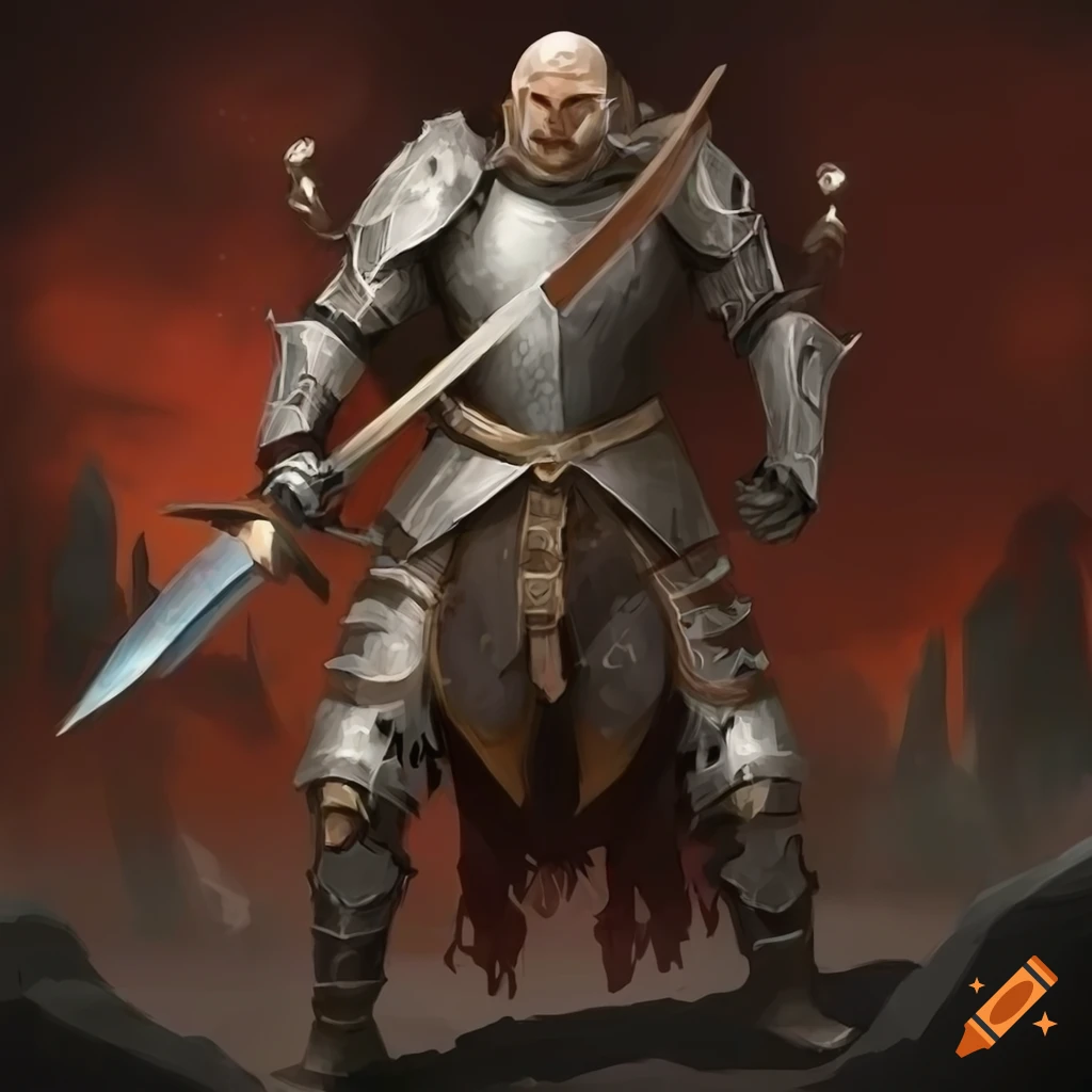 Fantasy humanoid rock wearing armor and a greatsword on Craiyon