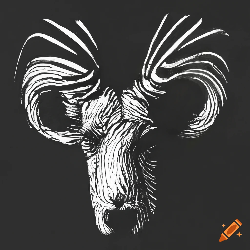 Abstract animal drawn in black ink on white paper