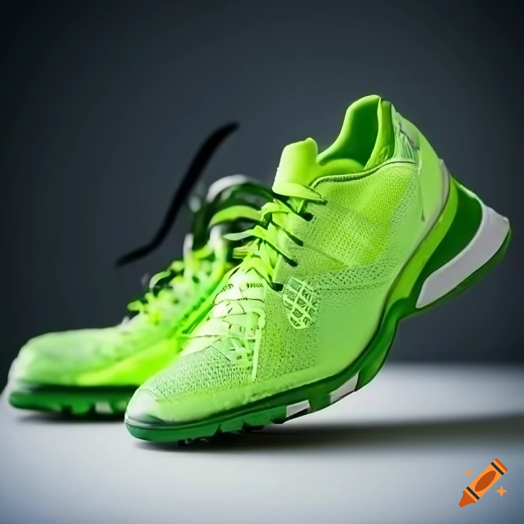 Lime sport shoes, set for ad, white background