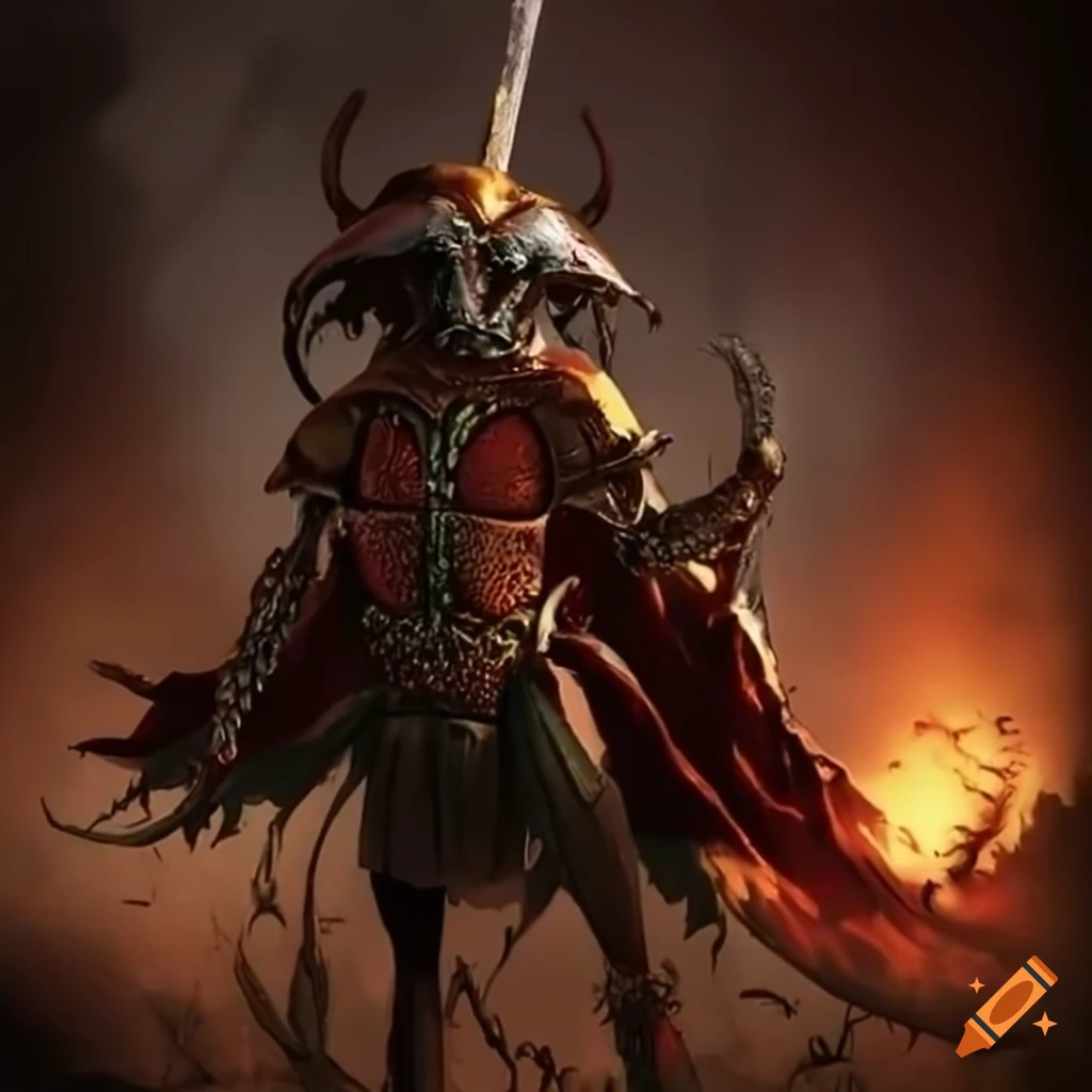 Fierce warrior beetle with sharp spear, ready for battle on Craiyon