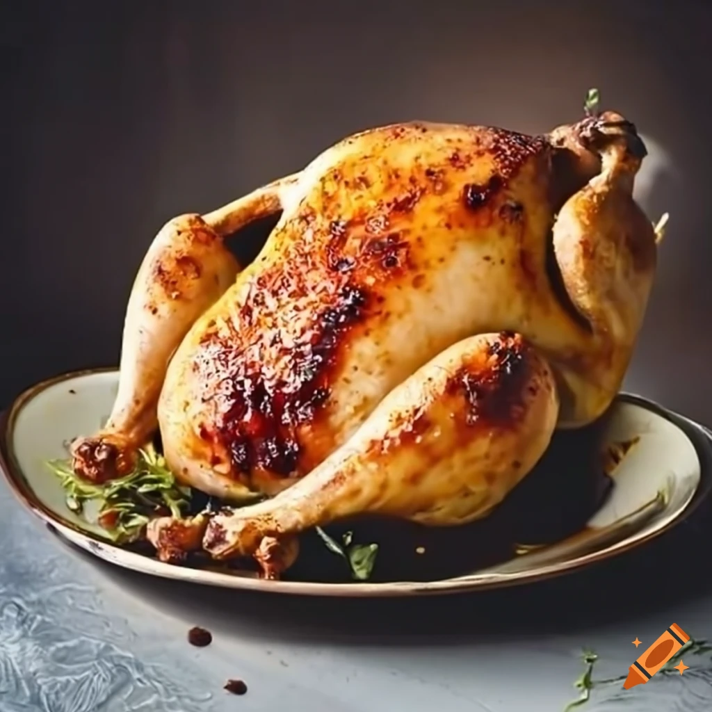 A roasted chicken golden brown skin