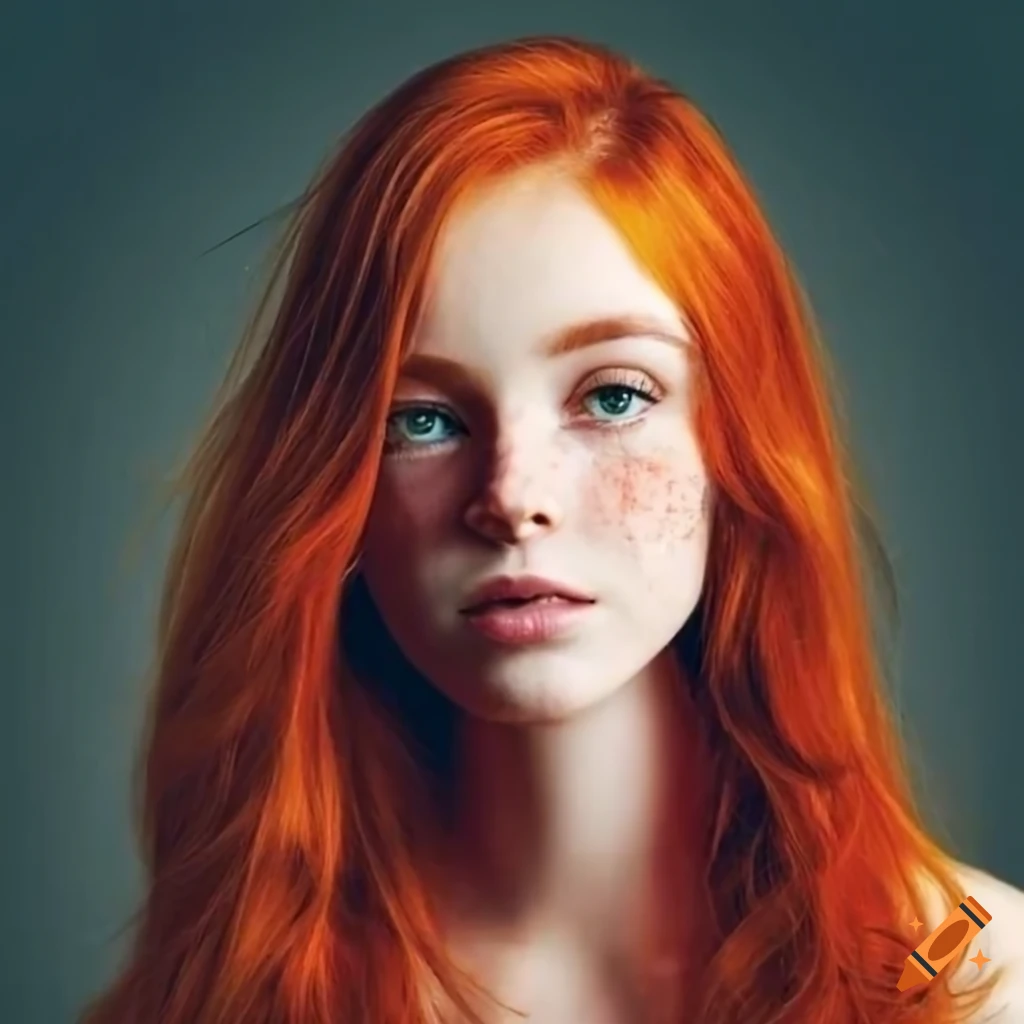 Beautiful young woman very light freckles red hair