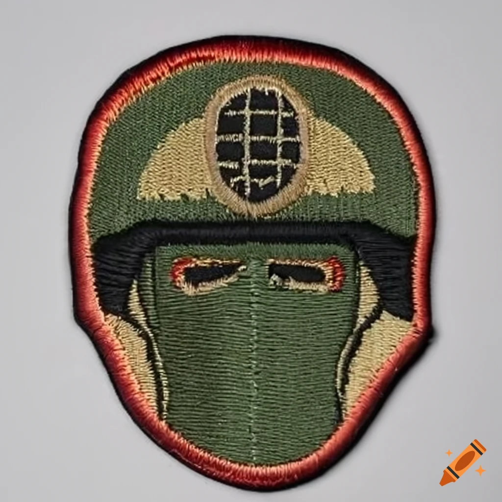 Embroidered patch of a soldier's helmet