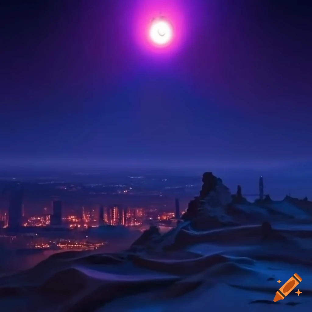 A vivid desert city in the middle of the night on Craiyon