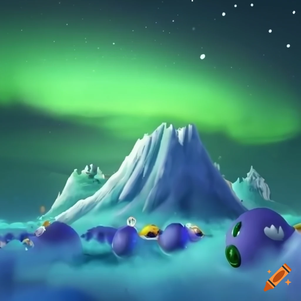 Northern lights in the style of super mario galaxy on Craiyon