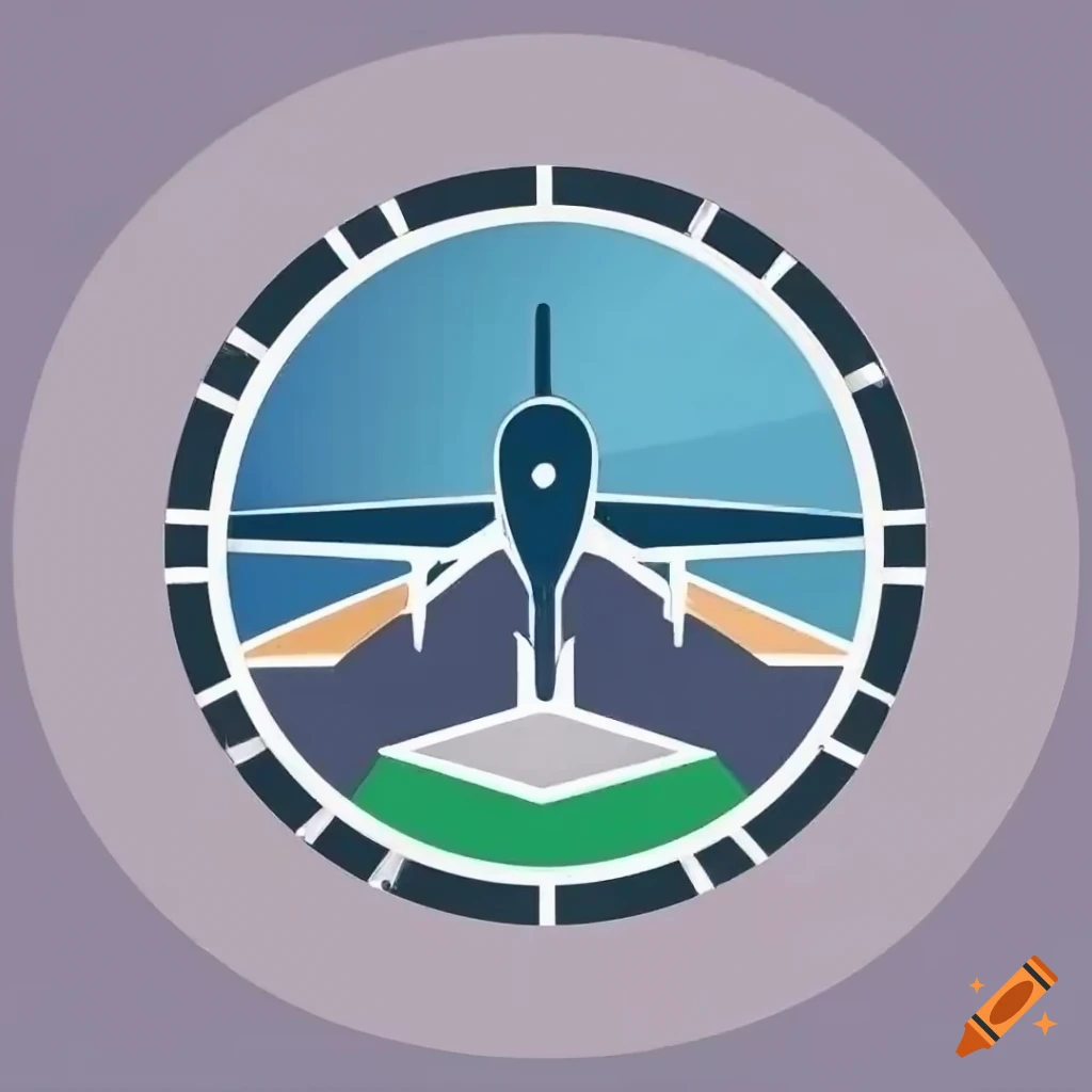 Aircraft company logo with magnifying glass, inside circle border on ...