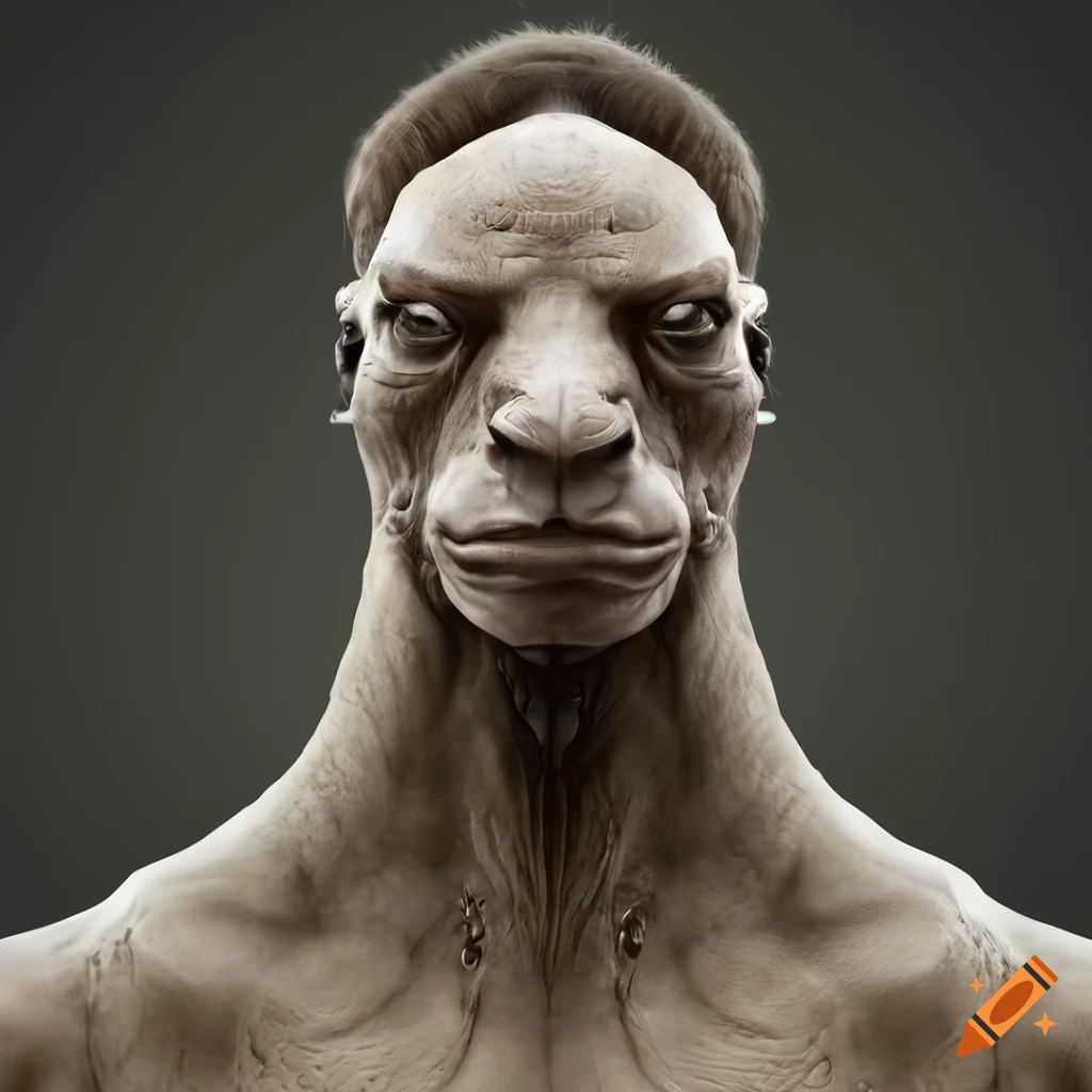 Long neck camel head humanoid fighter warrior photorealistic high ...