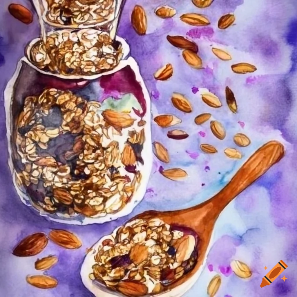 Watercolor illustration of crunchy almond coconut granola: gluten-free ...