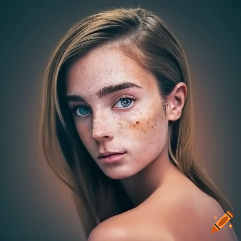 Beautiful young woman very light freckles looking over shoulder on Craiyon