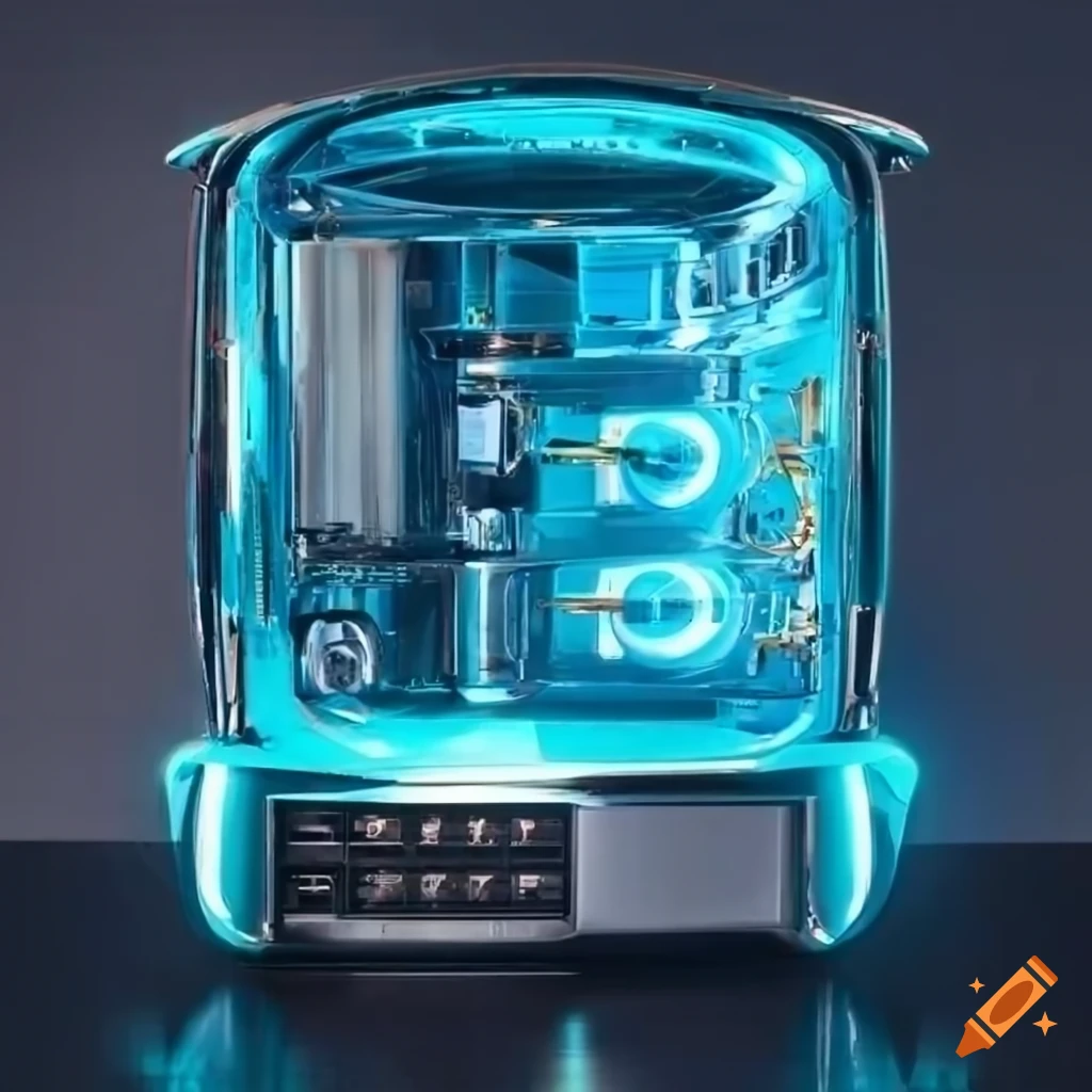 A dodechaedron cyberpunk slim television computer chrome hologram ...