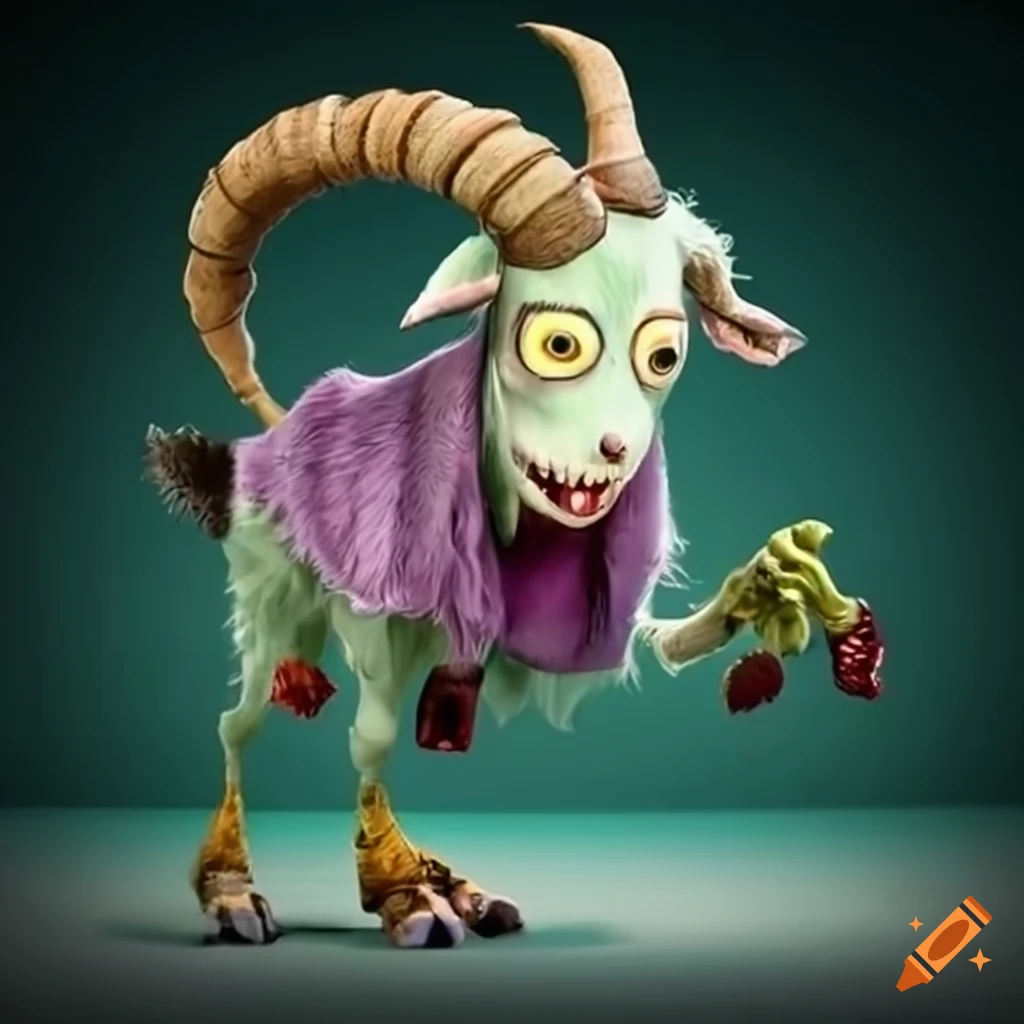 Pixar zombie goat character design on Craiyon