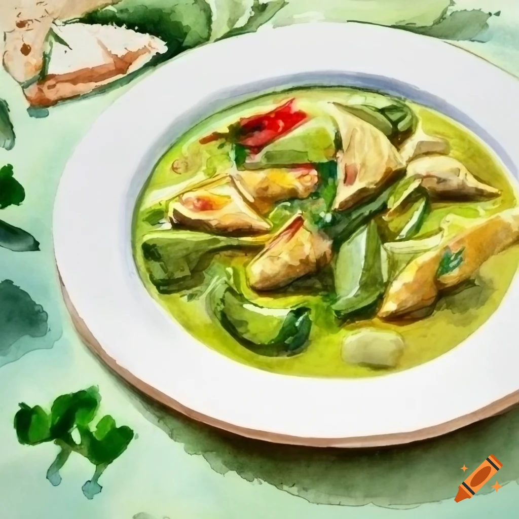 Watercolor illustration of Tantalizing Thai Green Curry: Gluten-Free ...