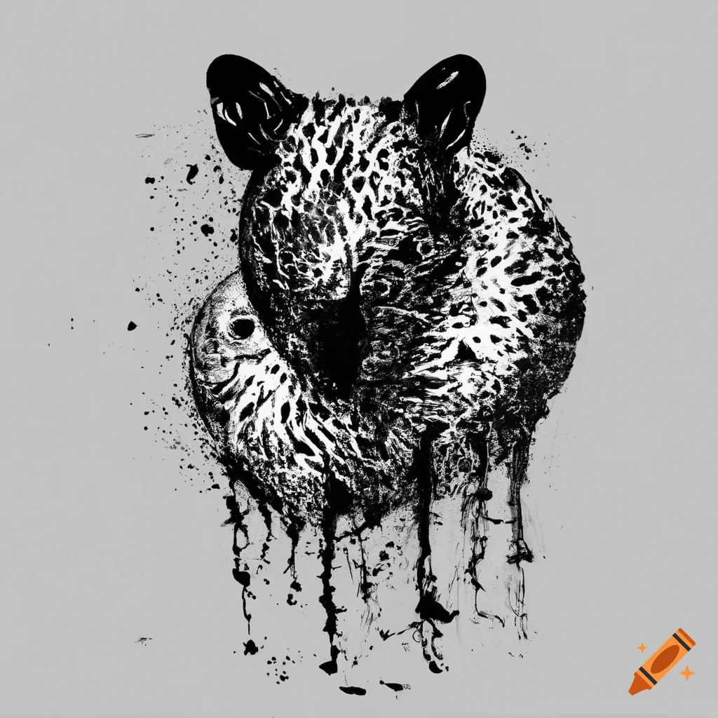 Black ink drawing of an abstract animal in motion on Craiyon