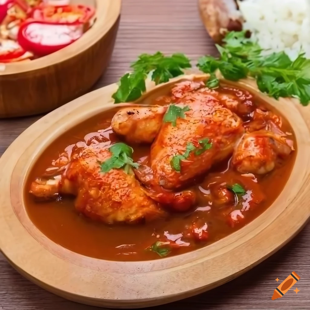 Delicious chicken drenched in spice-infused tomato sauce served with ...