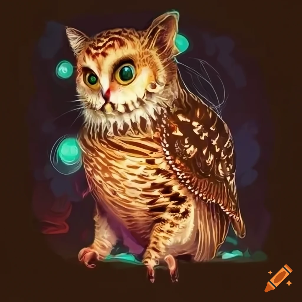A magical creature with cat and owl attributes