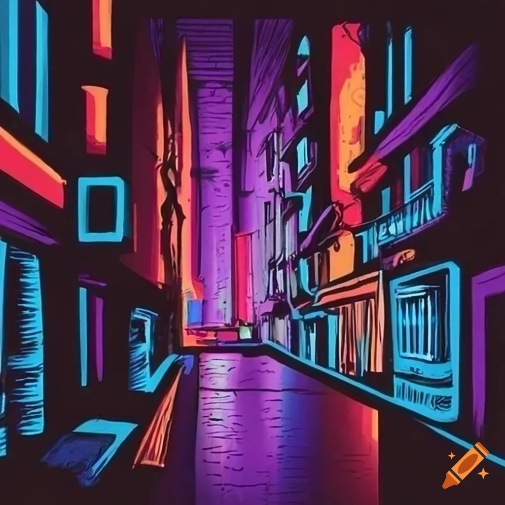 Multicoloured neon street on Craiyon