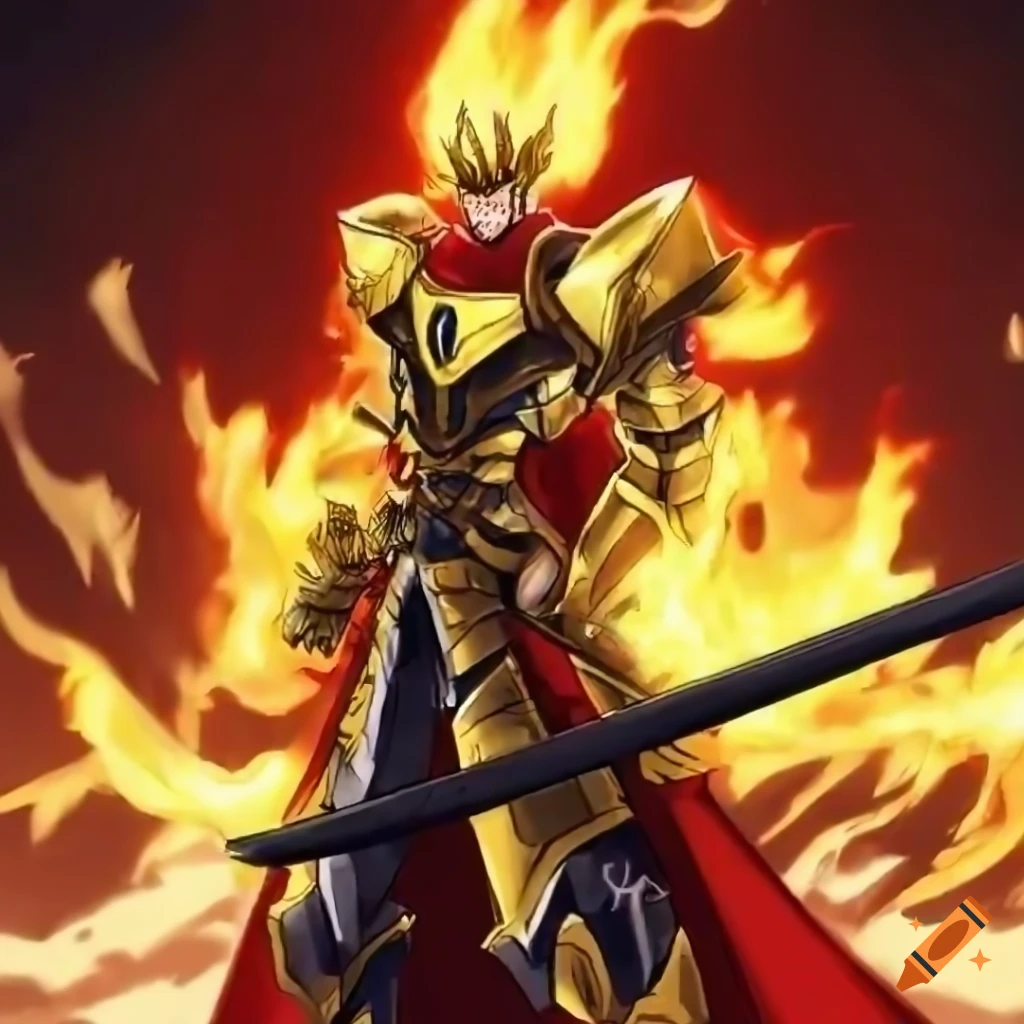 In kazuki takahashi artstyle draw a synchro between a golden knight, a ...