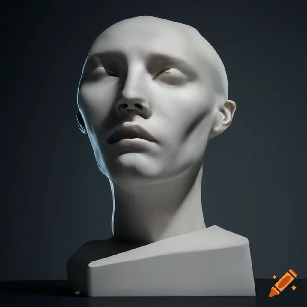 Surreal marble sculpture of a human face that is amorphous and displays ...
