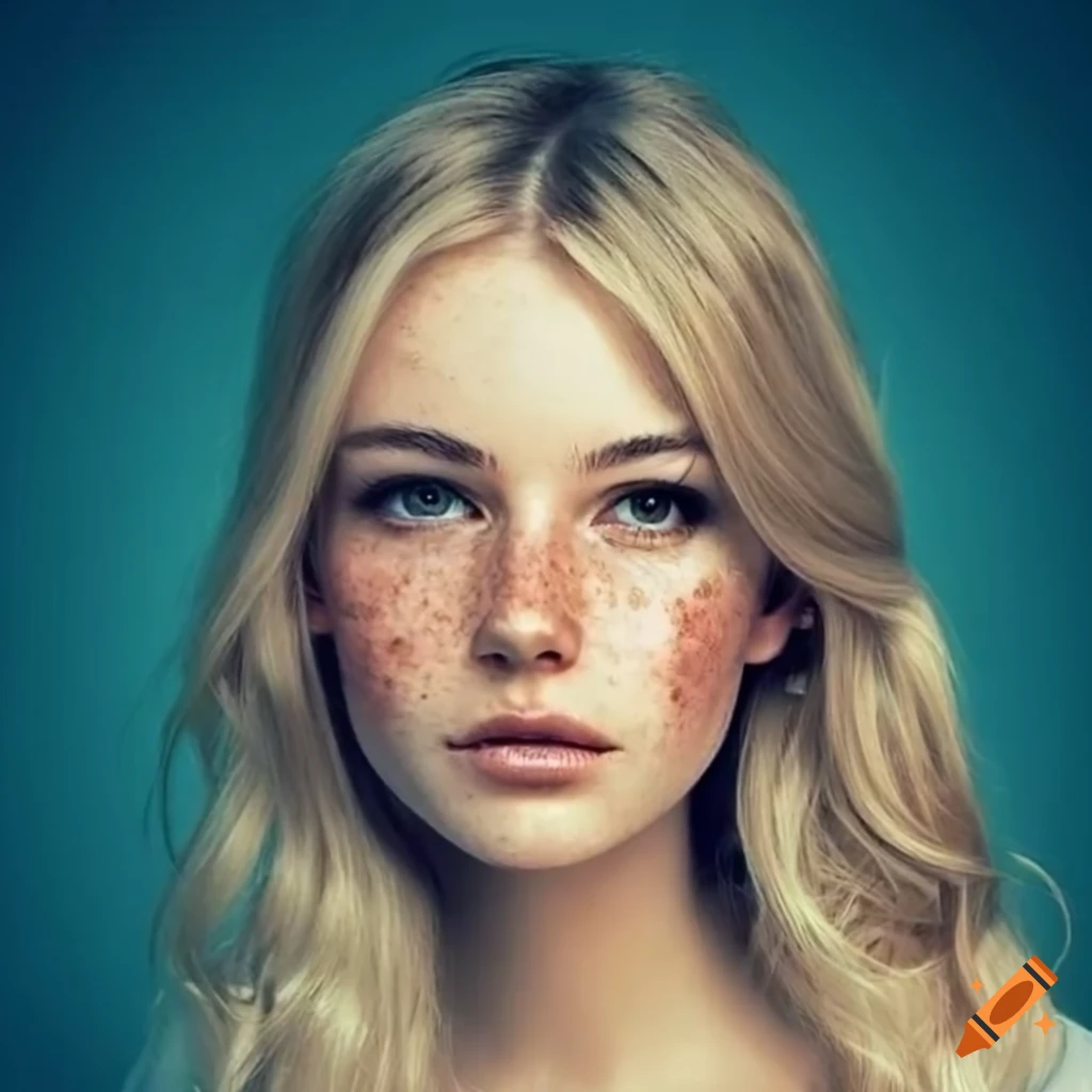 Beautiful young woman very light freckles blonde hair