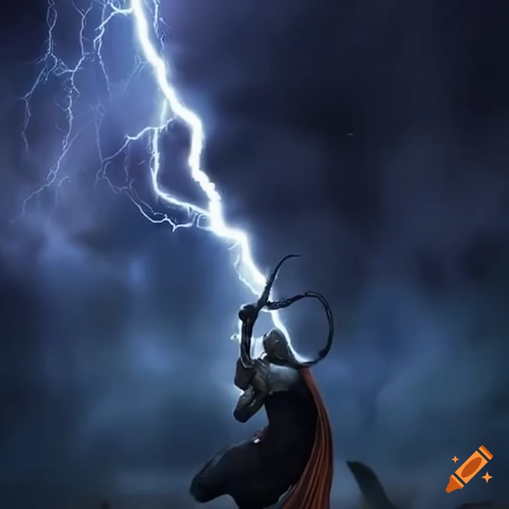 In front of knight's sword hit by a lightning bolt on Craiyon