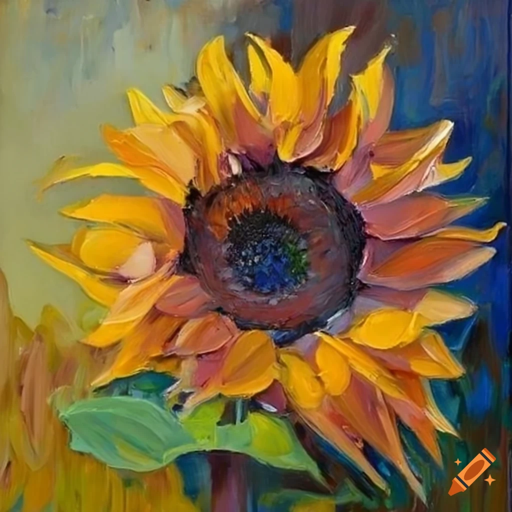 An impressionist oil painting of sunflowers