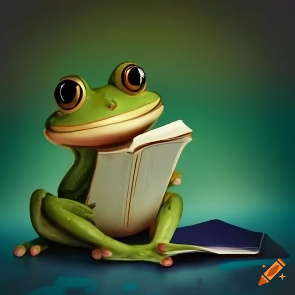 Frogs Reading Books Cartoon Frog Reading Book Coconut Shell Vector