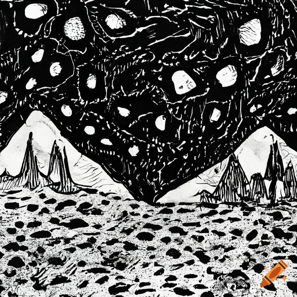 Bedouins standing around a fire at night, granular texture, black and ...