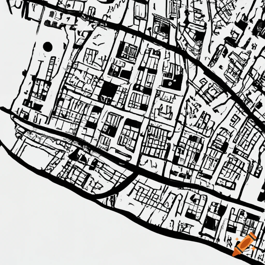 Rectangular map of a e-mail city black and white