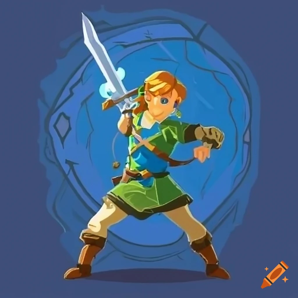 One link breath of the wild swinging the master sword on Craiyon
